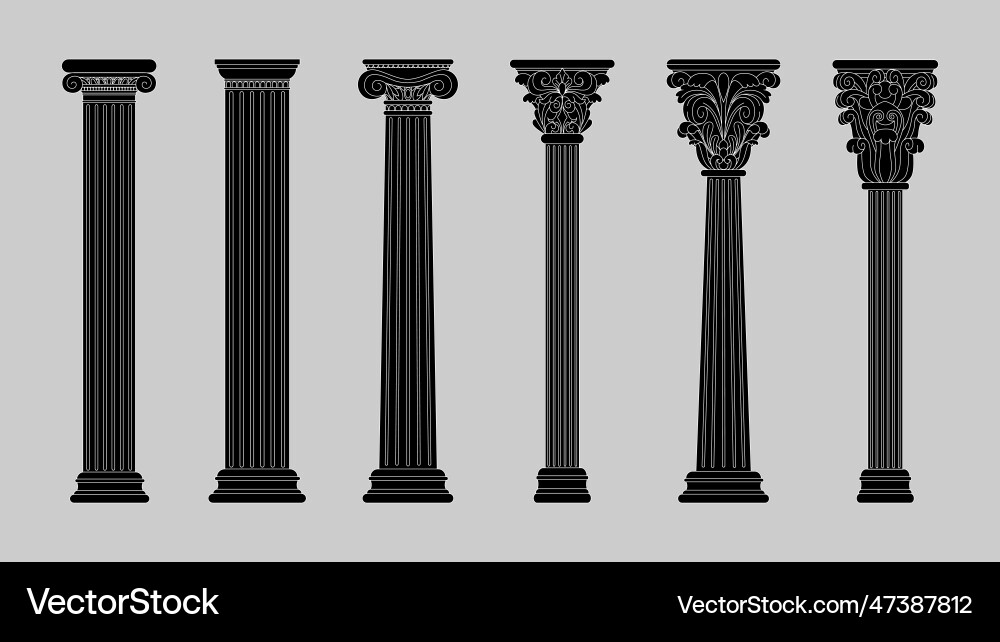 Ancient greek columns black silhouette Royalty Free Vector
