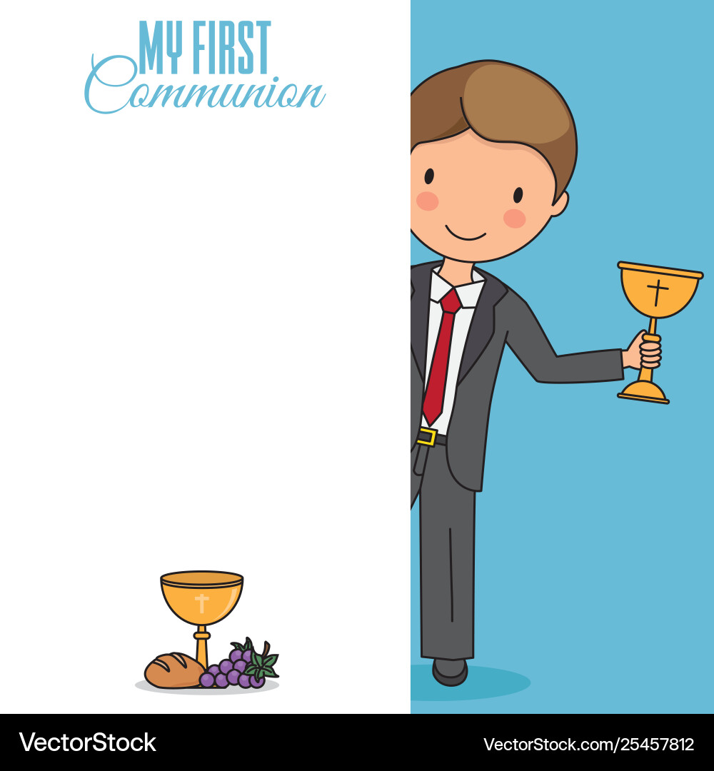 Card my first communion boy with a chalice Vector Image