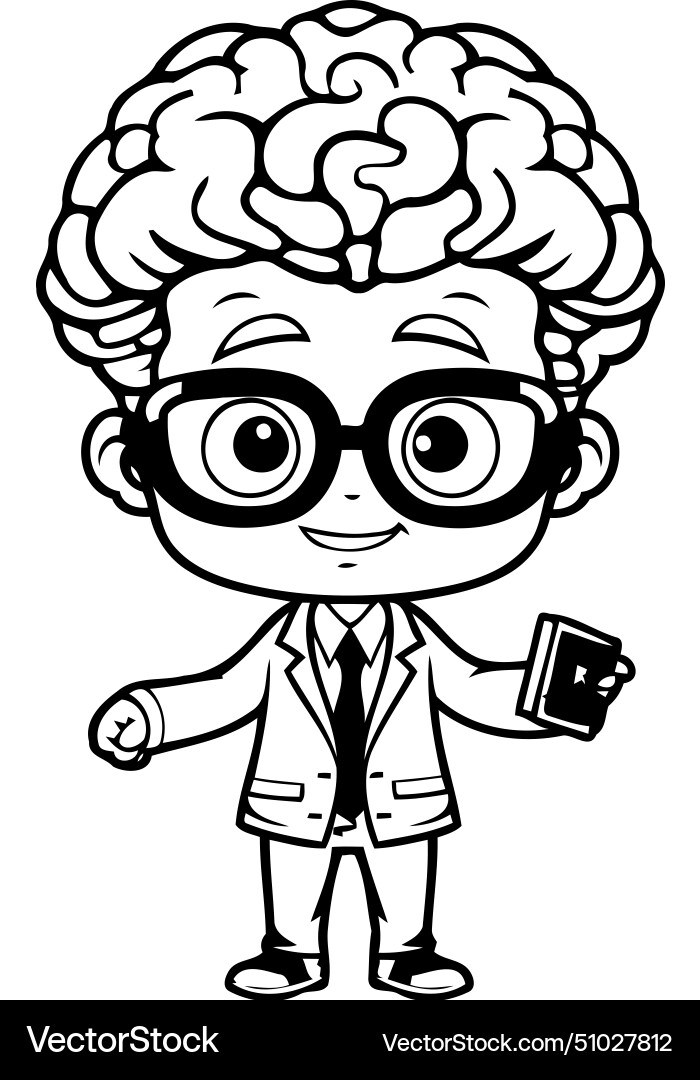 Cartoon scientist with a brain on white Royalty Free Vector