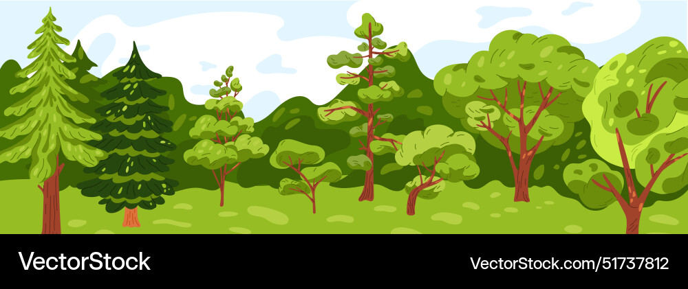 Cartoon trees landscape forest and mountains Vector Image