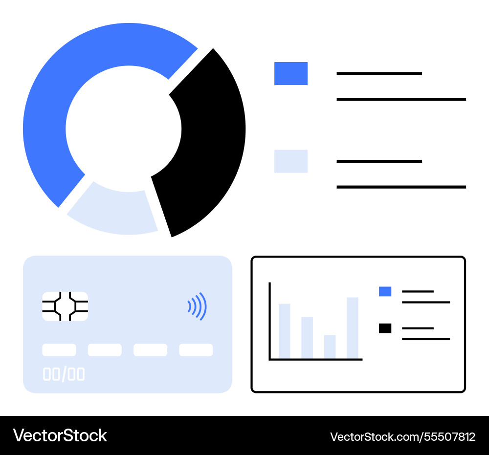 Financial dashboard with pie chart credit card Vector Image