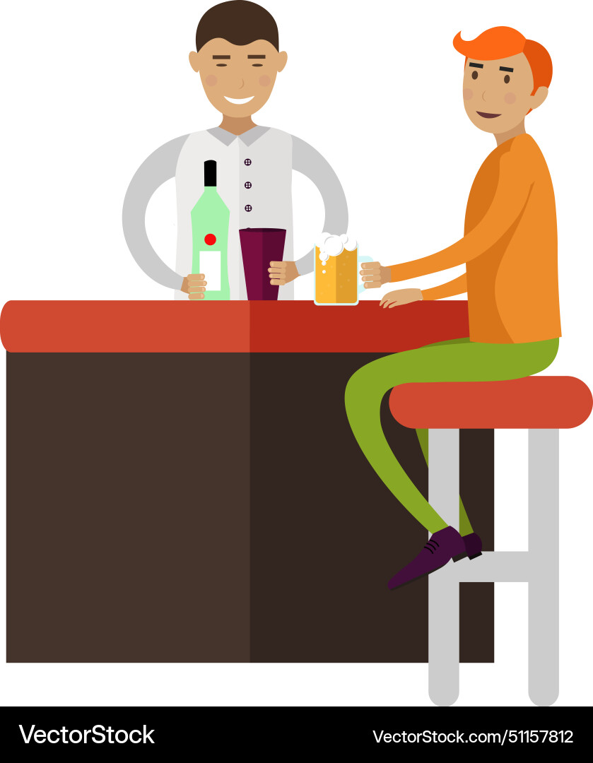 Pub visitor and bartender characters icon Vector Image