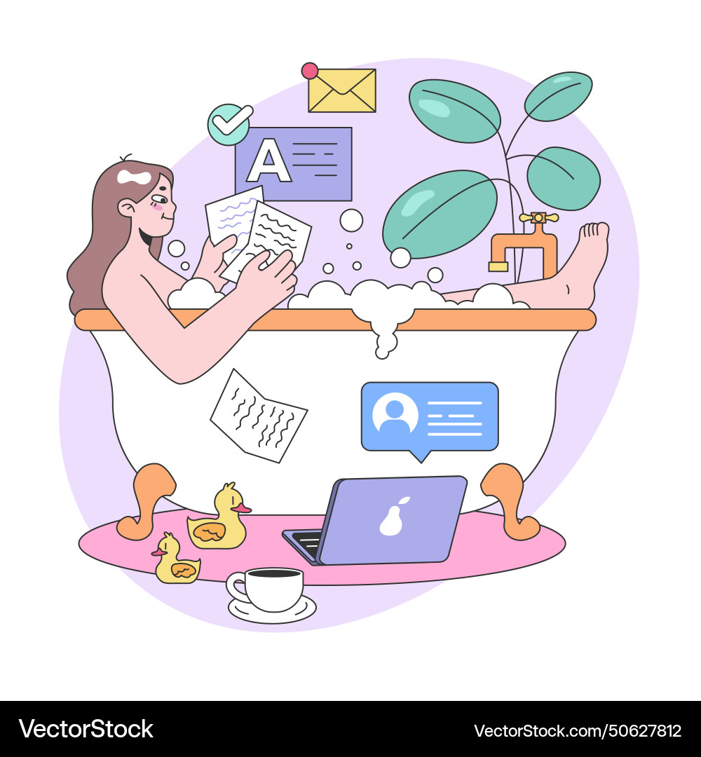 Relaxing work-from-home concept flat Royalty Free Vector