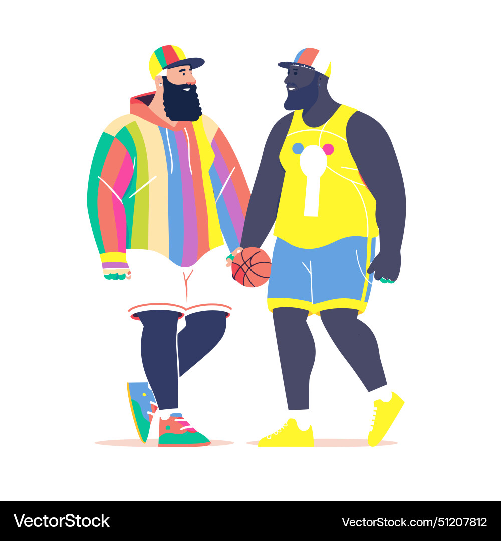 Two men diverse basketball players talking Vector Image