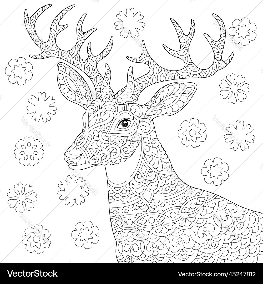 Zentangle Deer Coloring Page Royalty Free Vector Image
