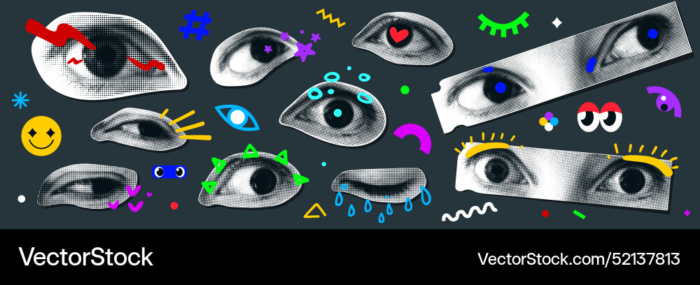 Art eyes sticker retro Royalty Free Vector Image