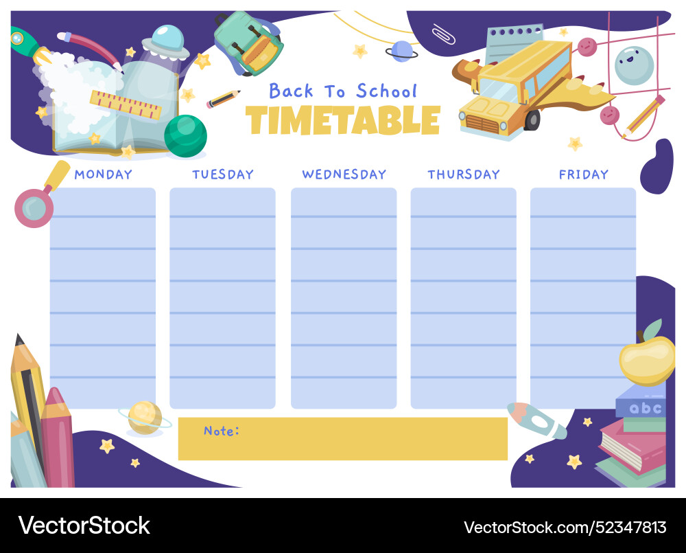 Cartoon back to school timetable template Vector Image