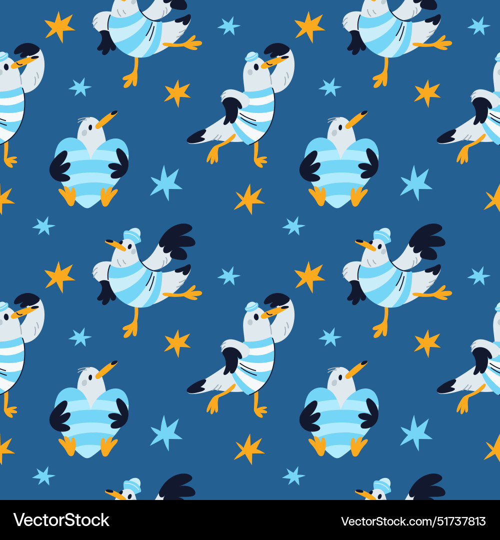 Cartoon seagull seamless pattern seabird Vector Image