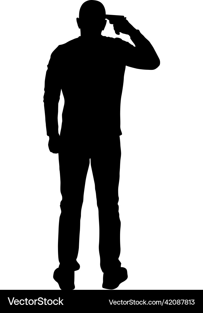 Man with Pistol - Suicide Silhouette Royalty Free Vector