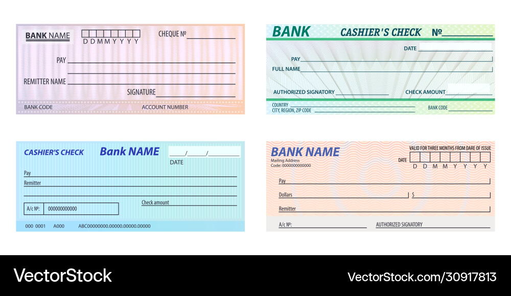 Set isolated bank checkbanking cheque Royalty Free Vector