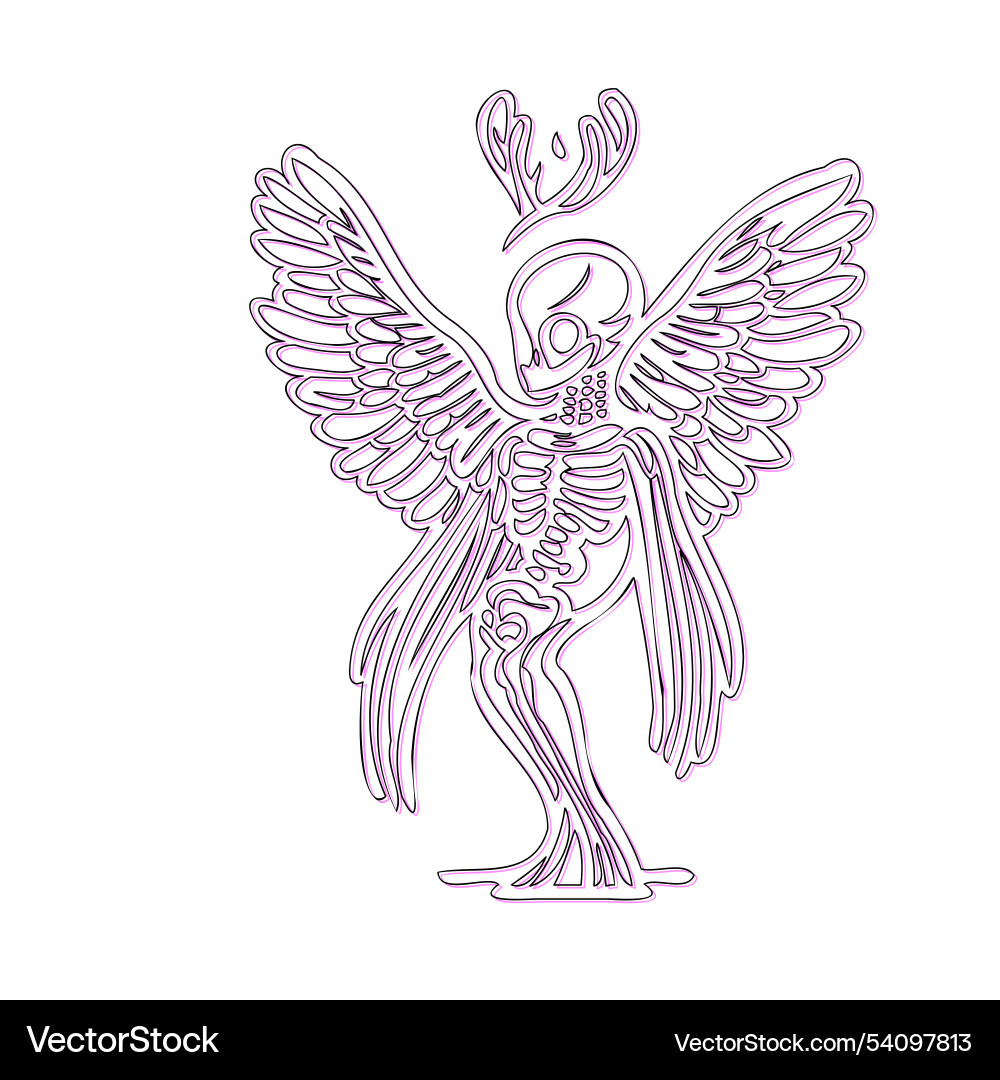Skeleton angel outline sketch purple Royalty Free Vector