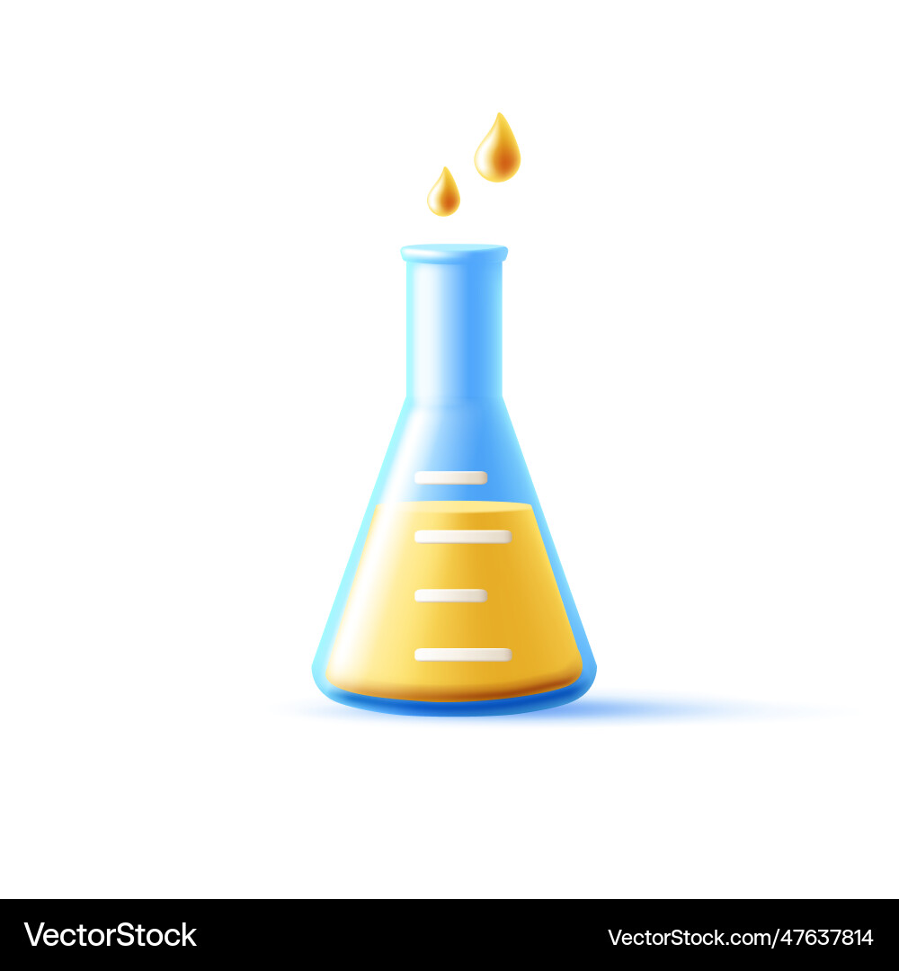 3d glass beaker with yellow liquid Royalty Free Vector Image