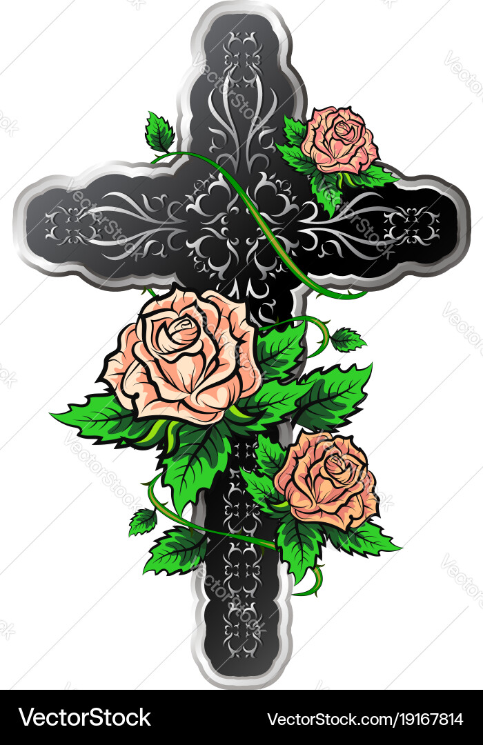 Cross with roses Royalty Free Vector Image - VectorStock