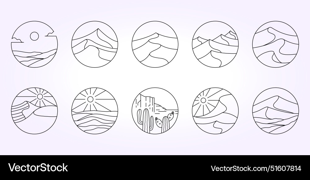 Desert line art logo icon template set bundle Vector Image
