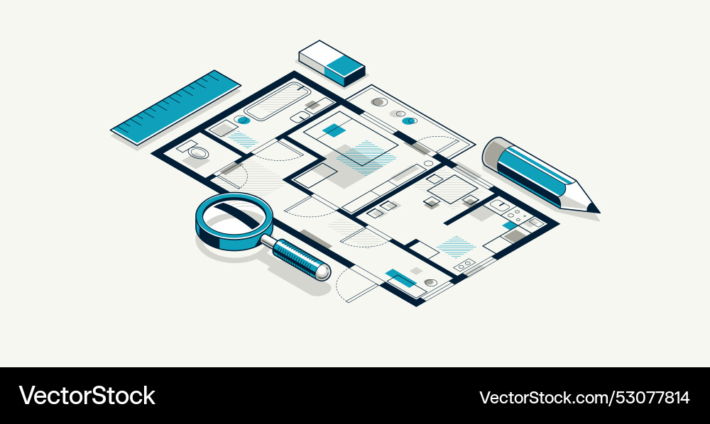 Flat plan drawing with pencil floorplan Royalty Free Vector