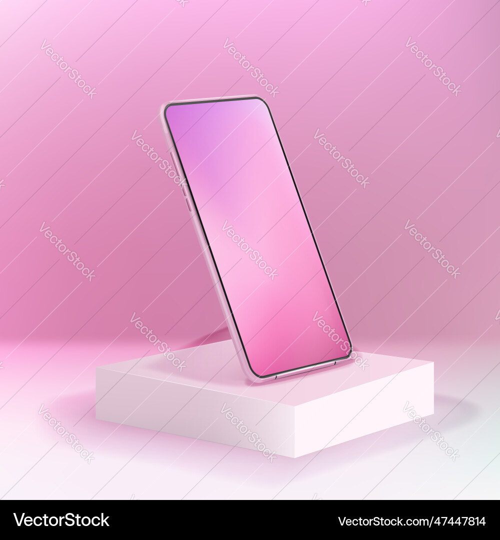 Pink realistic smartphone mockup on square podium Vector Image