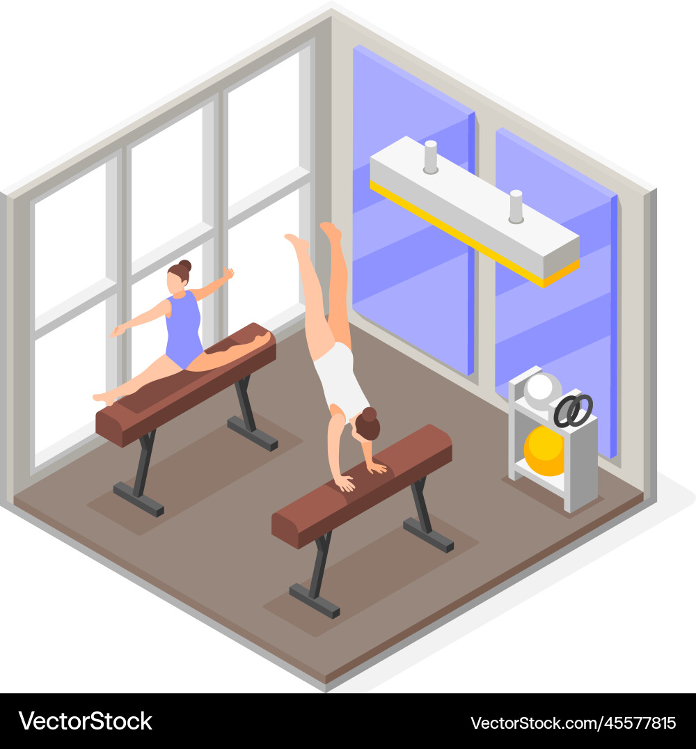 Athletes in gymnasium composition Royalty Free Vector Image