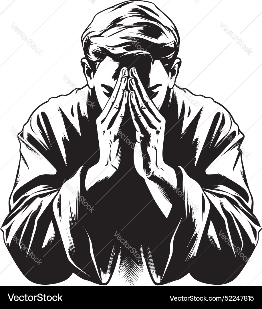 Celestial contours iconic praying man hands Vector Image