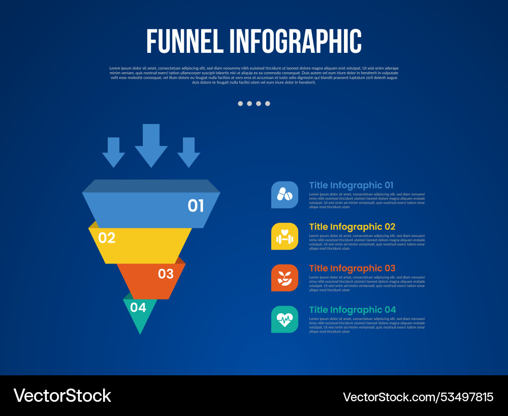 Funnel infographic with box unbalance shape Vector Image