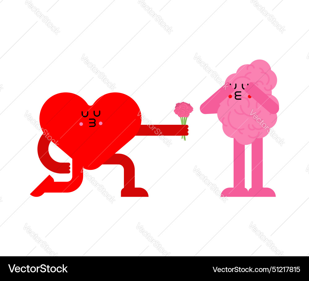 Heart and brain give flowers romantic Royalty Free Vector