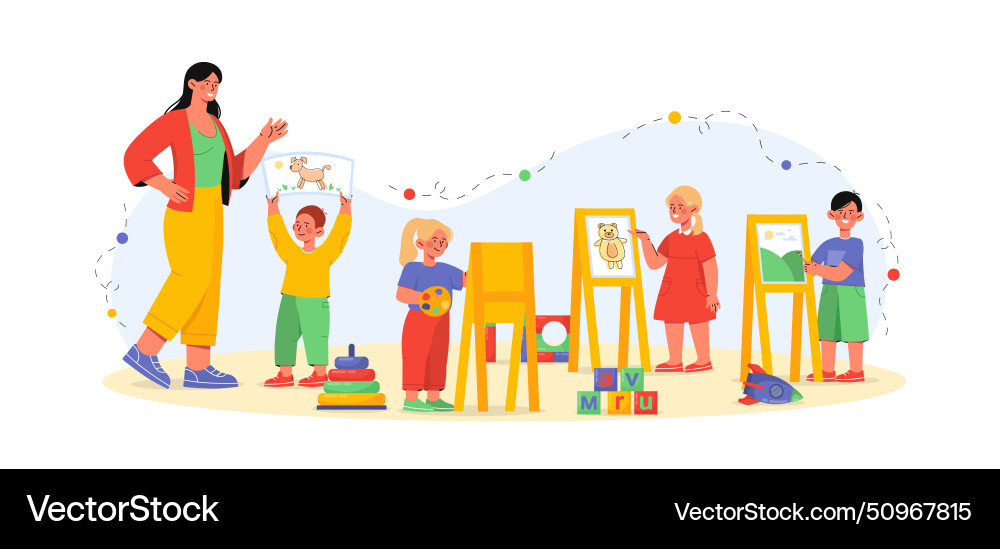 Kindergarten with kids concept Royalty Free Vector Image