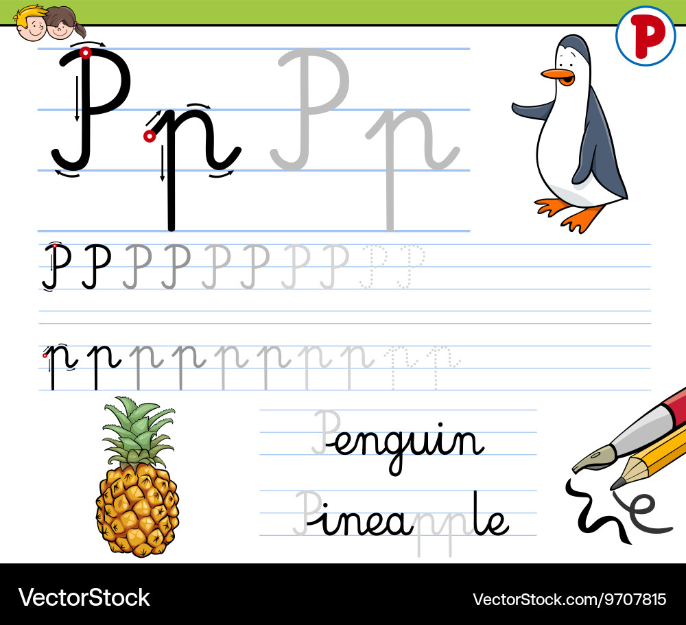 Learn to write letter p Royalty Free Vector Image