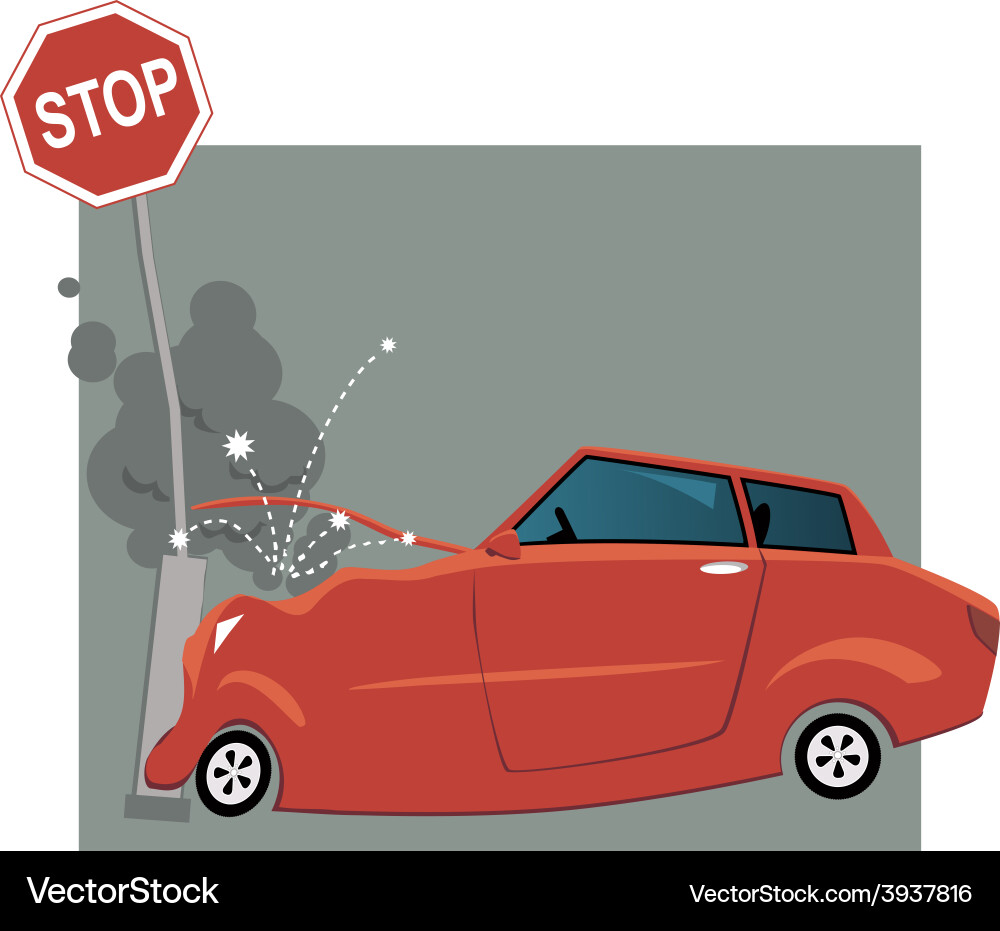 Car crashed into a traffic sign Royalty Free Vector Image