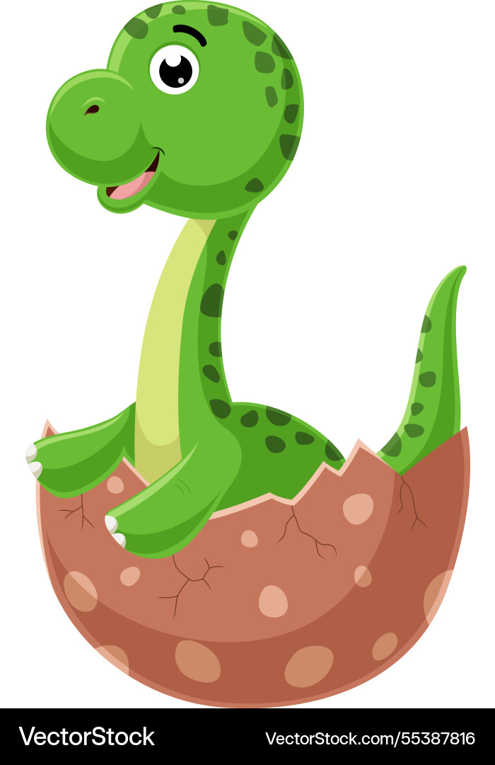 Cartoon baby brontosaurus hatching from egg Vector Image