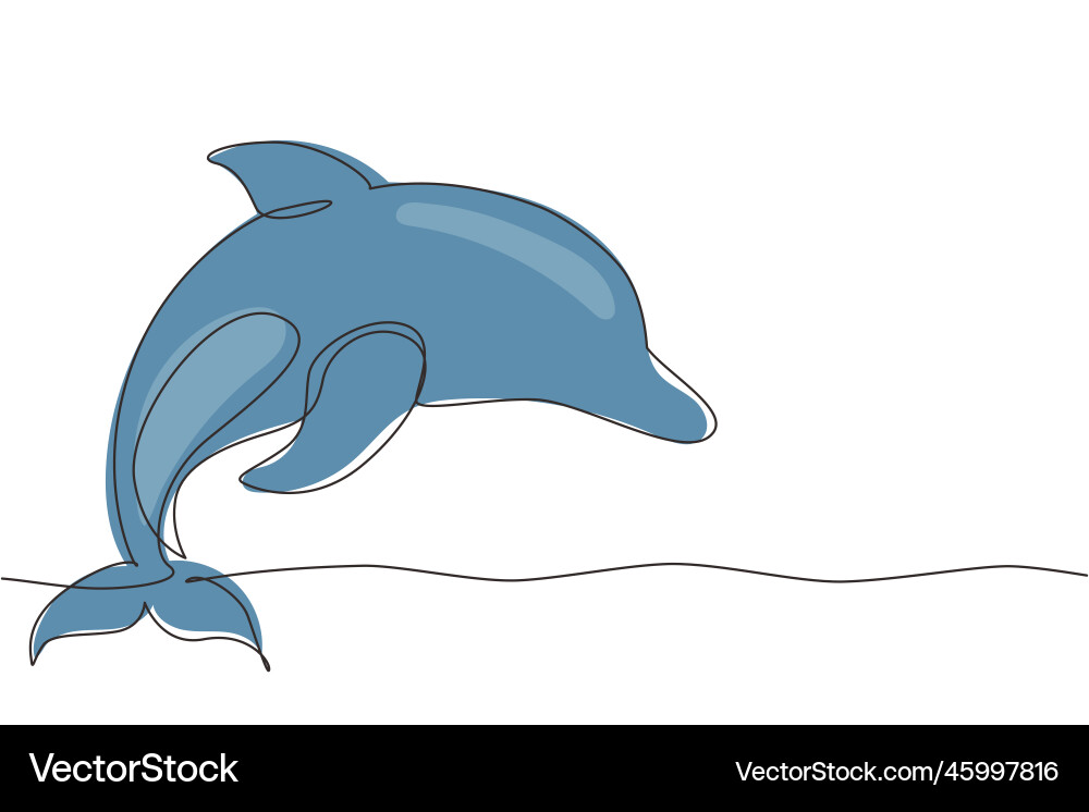 Continuous one line drawing cute blue dolphins Vector Image