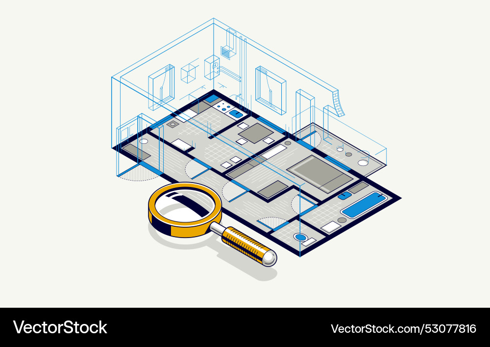 Flat plan drawing with pencil floorplan Royalty Free Vector