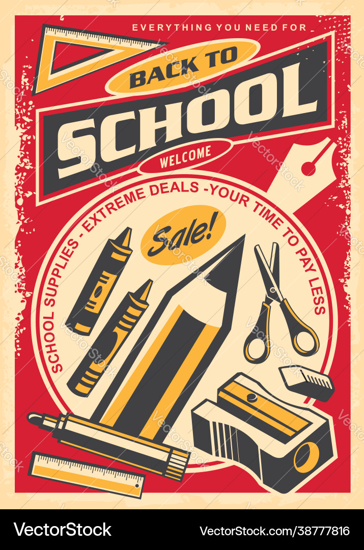 School supplies retro poster idea Royalty Free Vector Image