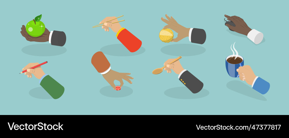3d isometric flat set of hand gestures Royalty Free Vector