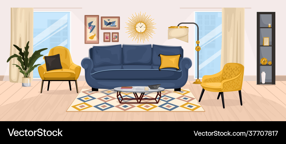 Cozy Living Room Interior Royalty Free Vector Image