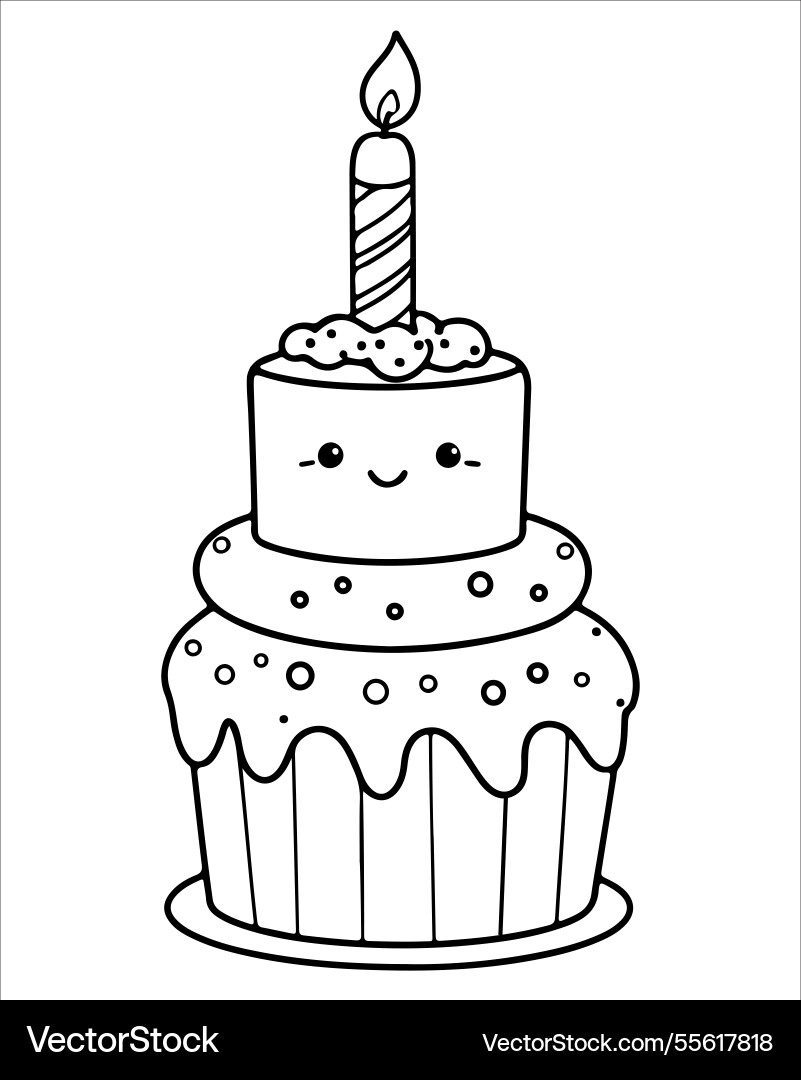 Birthday cake coloring page for kids Royalty Free Vector