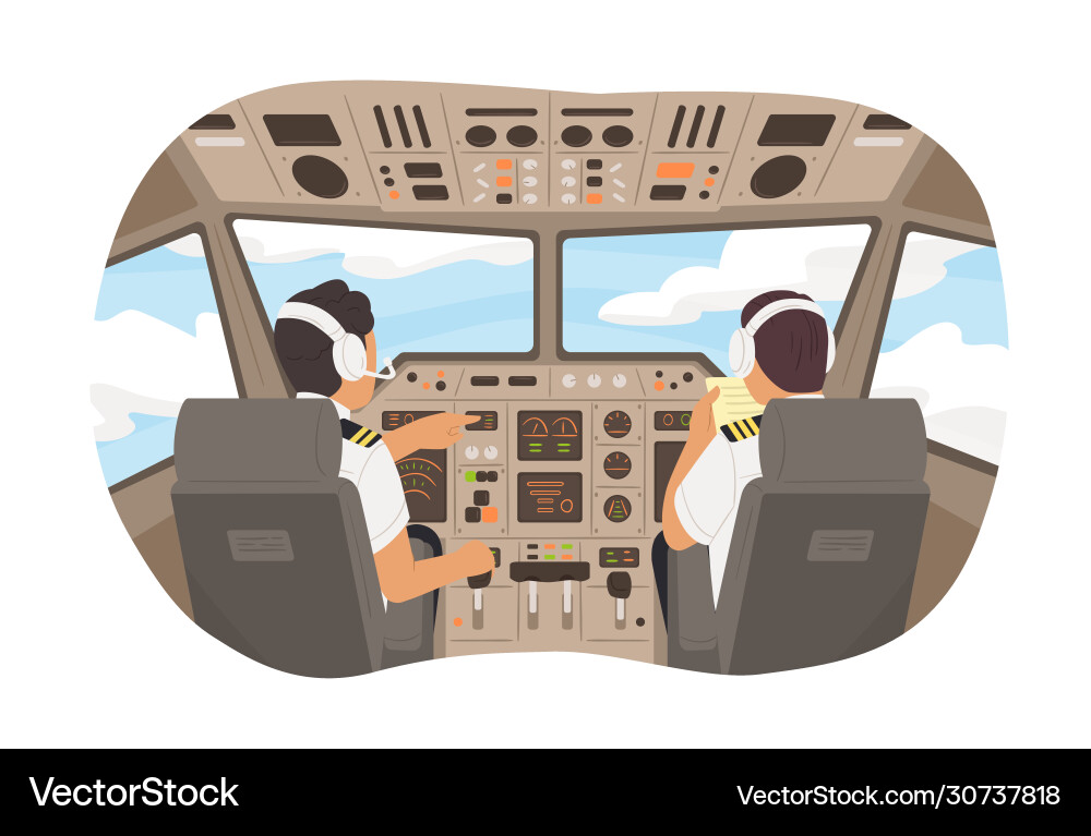 Cartoon male pilot cockpit plane with control Vector Image