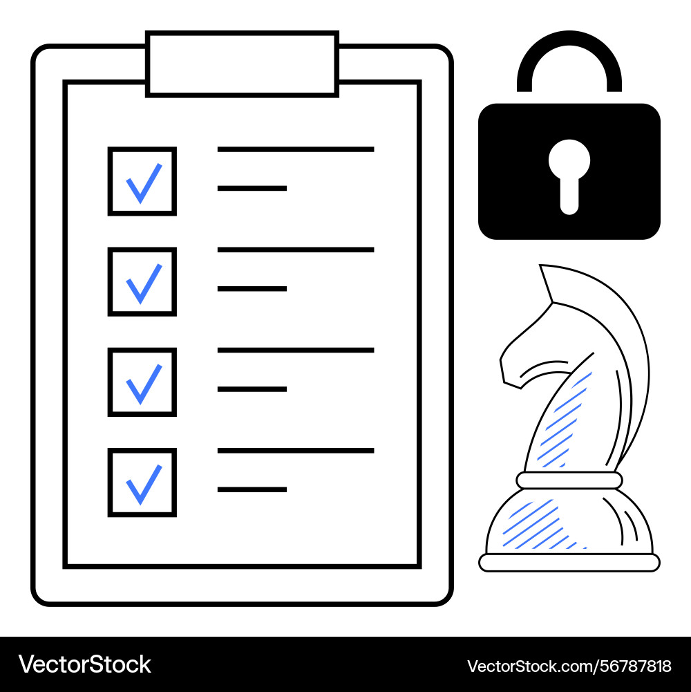 Checkliste mit Schlüsselsicherung und Schachritt Vektorbild