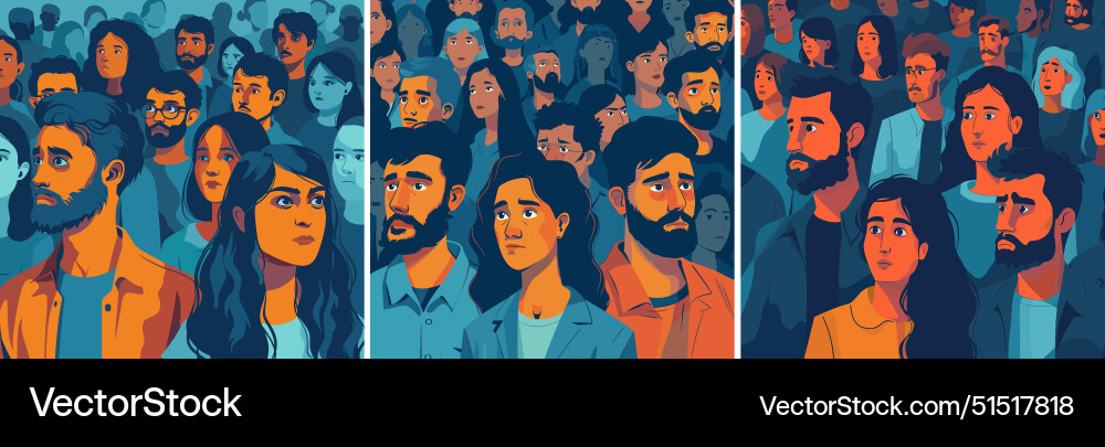 Loners sad depressed crowd characters cartoon Vector Image