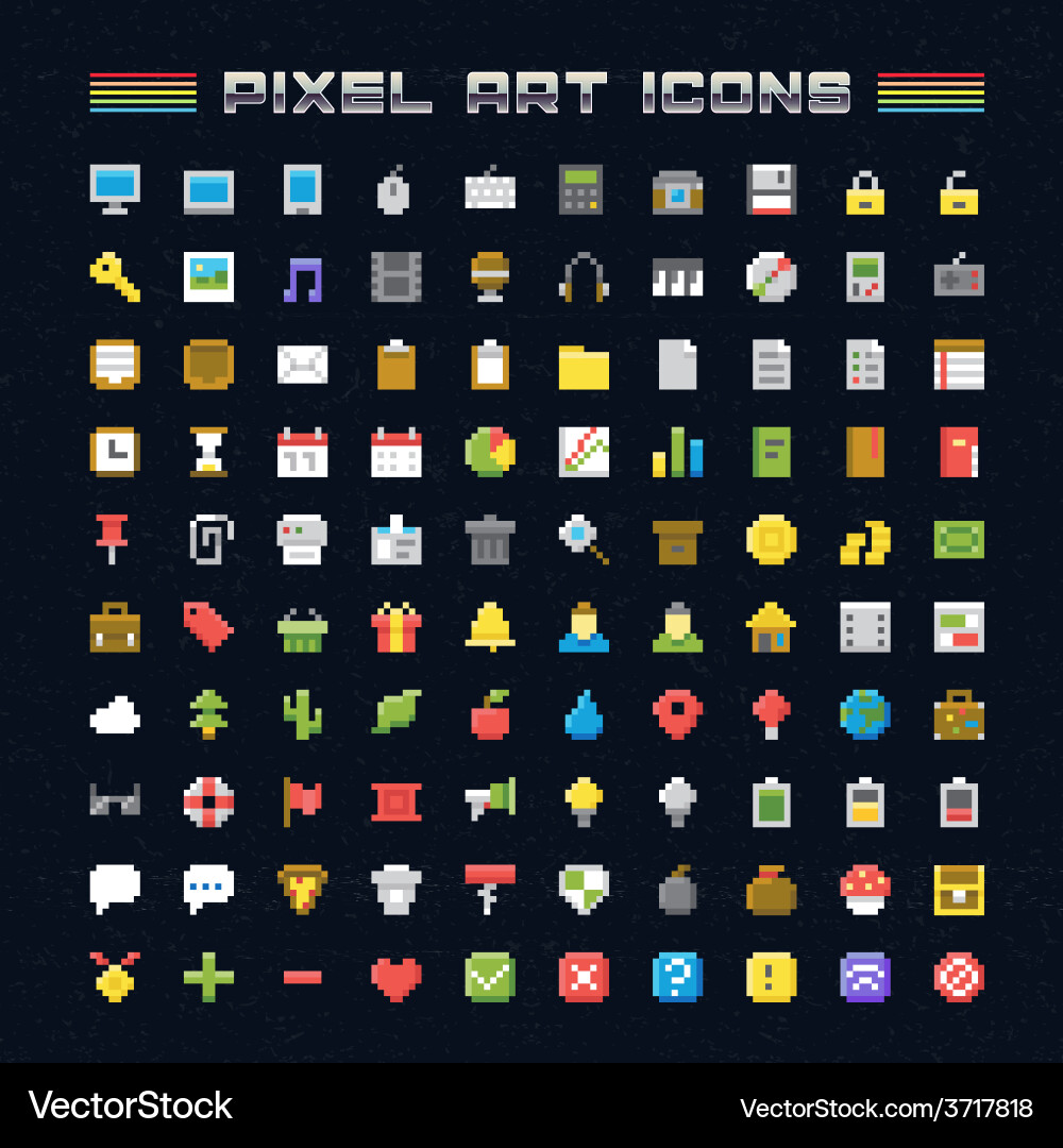 Retro Pixel Art Icons Royalty Free Vector Image