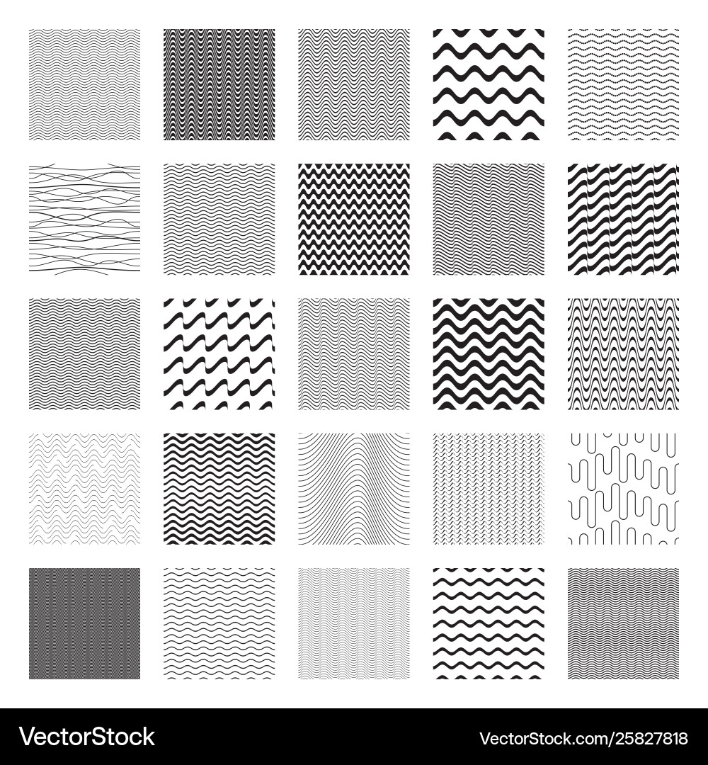 Seamless wavy line pattern big set Royalty Free Vector Image