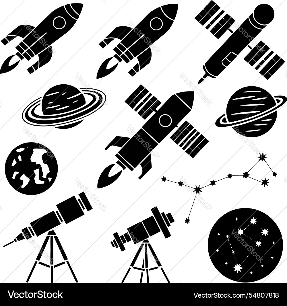 Space exploration icons bundle for scientific and Vector Image