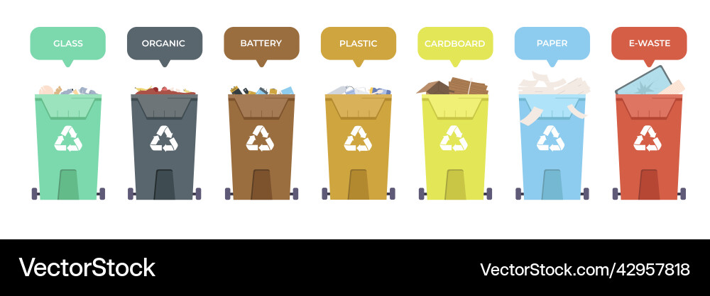 Waste Sorting Containers Flat Icons Royalty Free Vector