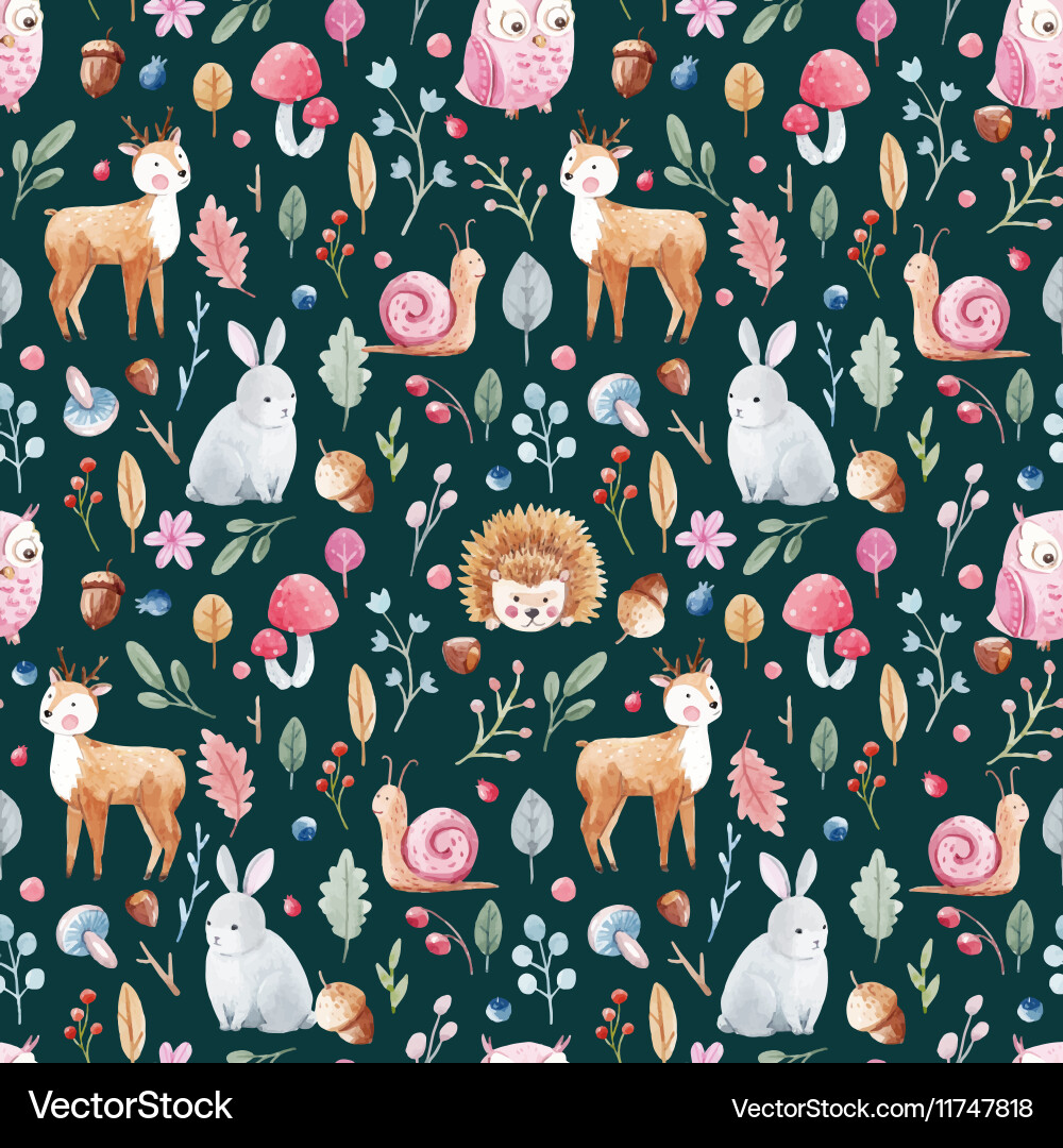 Watercolor Woodland Pattern Royalty Free Vector Image