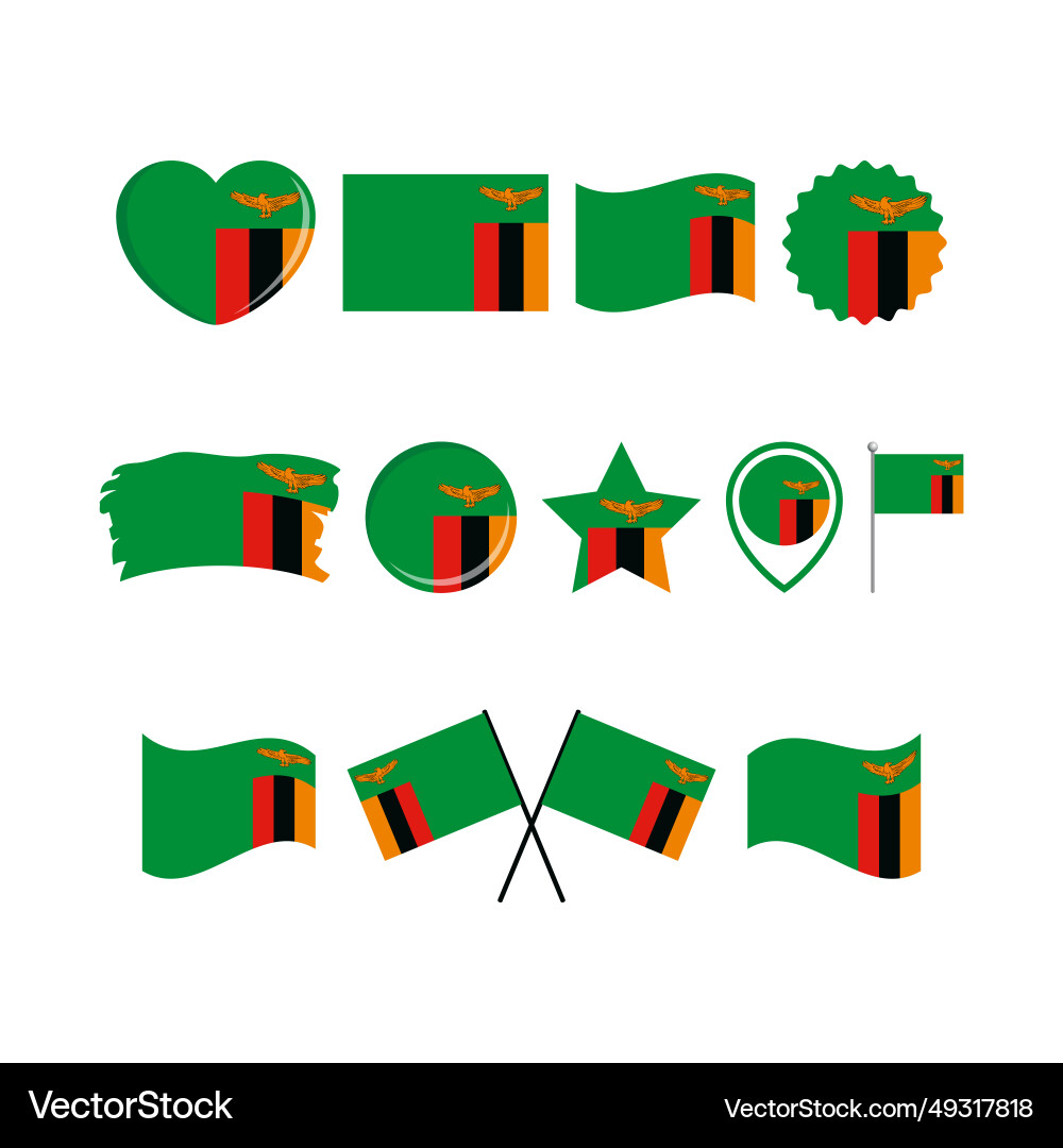 Zambia flag icon set on a white background Vector Image