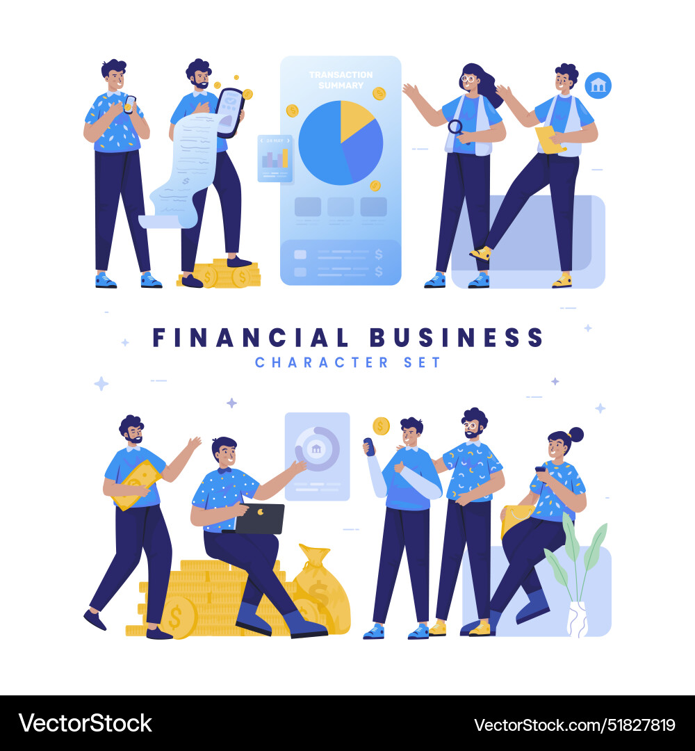 Financial business human character set Royalty Free Vector