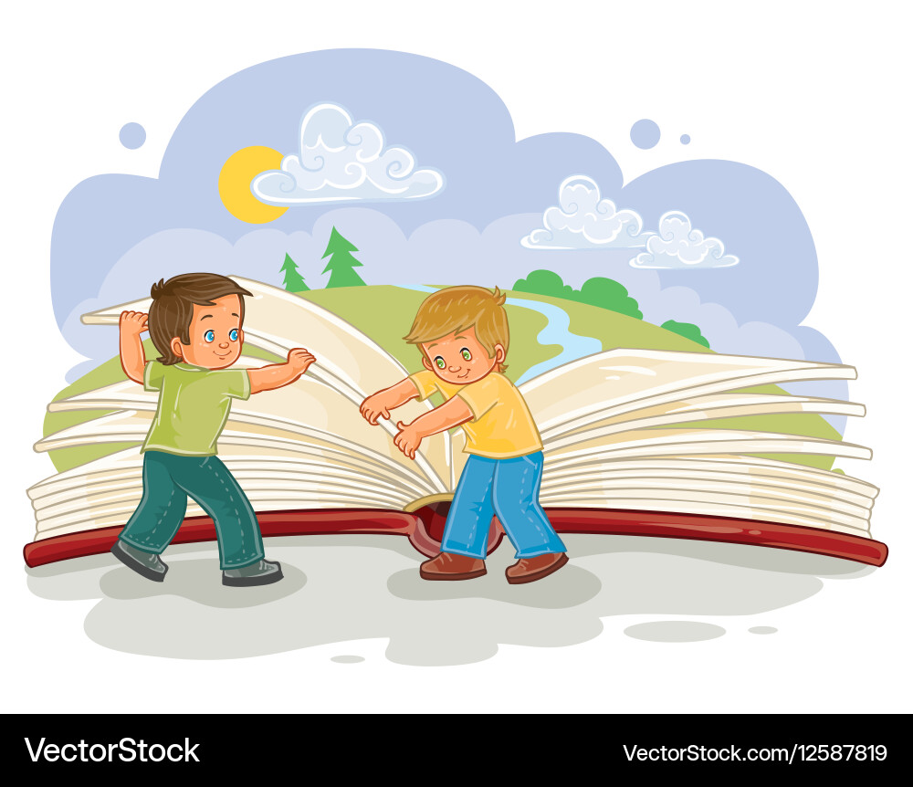 Little boys turn pages great book Royalty Free Vector Image