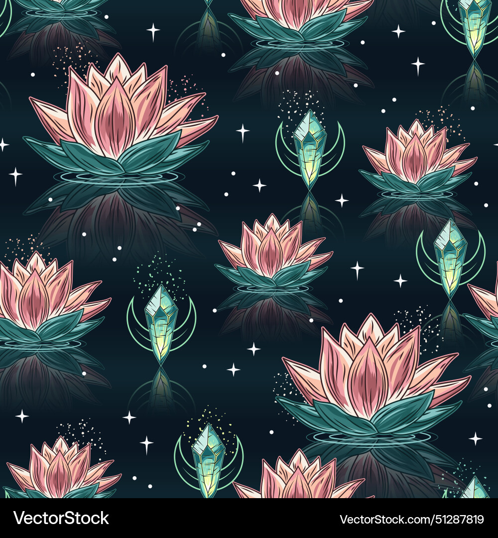 Mysterious pattern with lotus magic crystals Vector Image