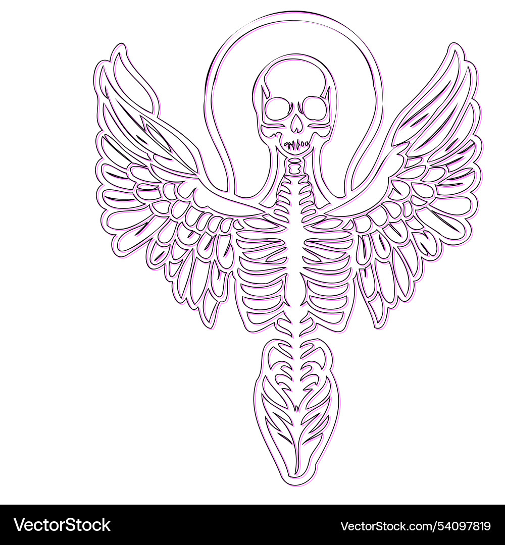 Skeleton angel outline sketch purple Royalty Free Vector