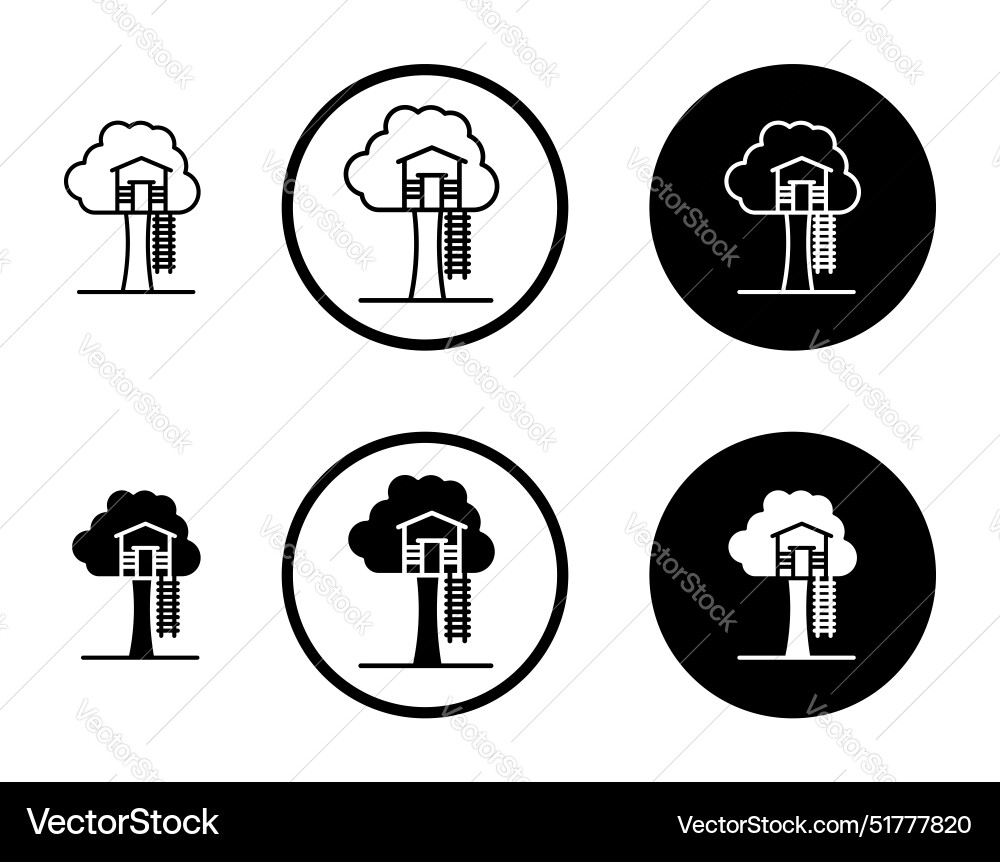 House tree icon set treehouse symbol in black Vector Image