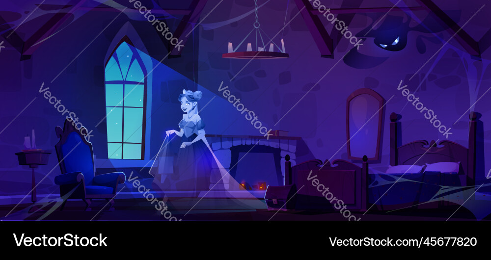 Old castle hall with ghosts dance in palace room Vector Image