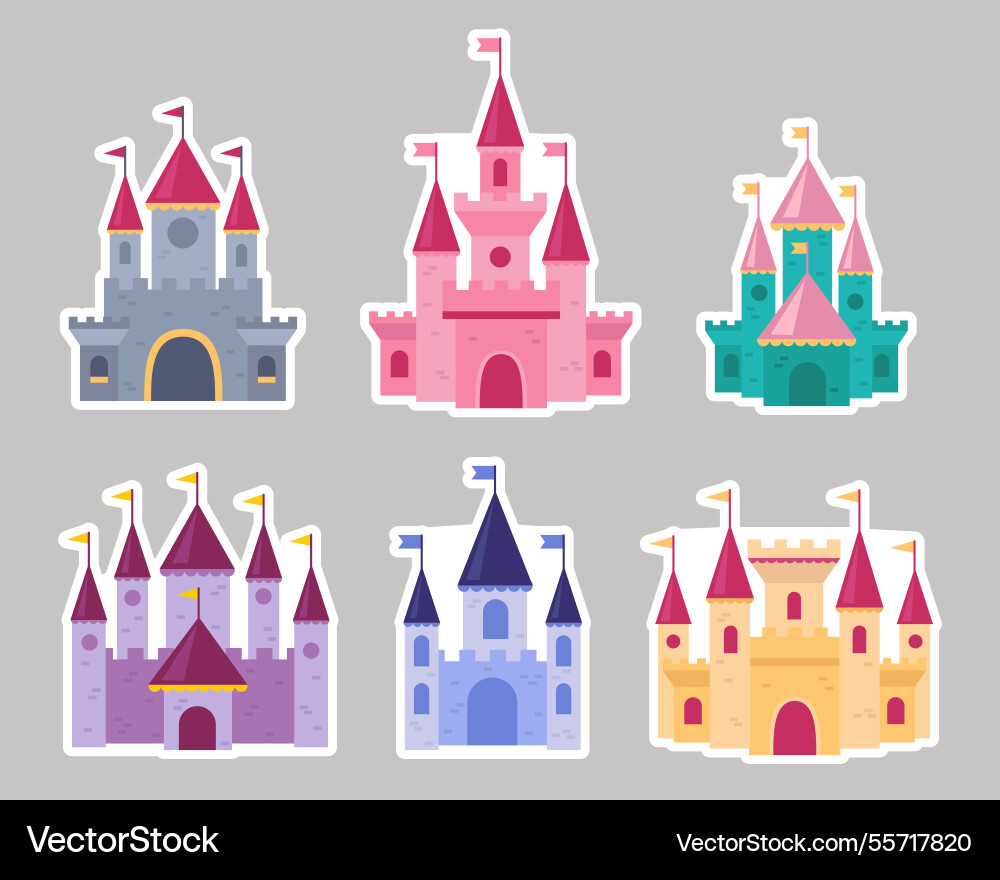 Set of royal castles stickers Royalty Free Vector Image